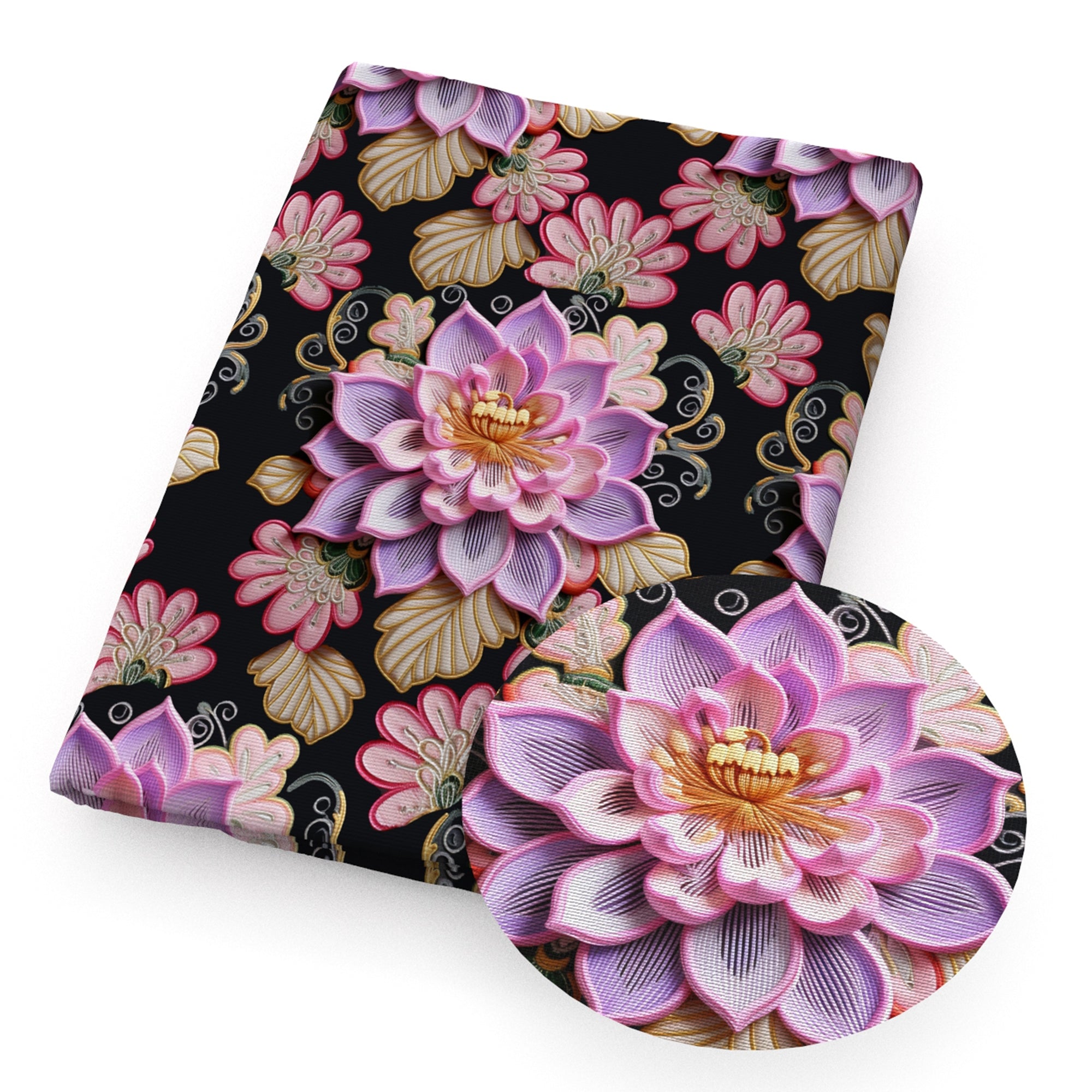 imitation embroidery series lotus flower fabric – Erica's Fabric